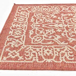 Unique Loom Outdoor Botanical Collection Area Rug - Allover (2' 2" x 6' 1" Runner, Terracotta/ Beige)