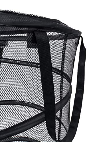 Camco Pop Collapsible Mesh Hamper Basket with Handles-Easy to Store and Clean, Perfect for Travel, Dorms, and More, Minimizes Moisture Caused Laundry Odors-Black (51977)