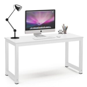 tribesigns computer desk, 55 inch large office desk computer table study writing desk for home office, white + white leg