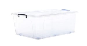 superio clear storage bin with lid, large stackable container with lid, 32 quart wheeled storage box for home, tote for garage, storage, clothing