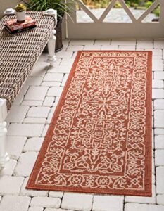 unique loom outdoor botanical collection area rug - allover (2' 2" x 6' 1" runner, terracotta/ beige)