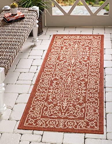 Unique Loom Outdoor Botanical Collection Area Rug - Allover (2' 2" x 6' 1" Runner, Terracotta/ Beige)