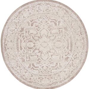 SAFAVIEH Reflection Collection Area Rug - 6'7" Round, Beige & Cream, Vintage Distressed Design, Non-Shedding & Easy Care, Ideal for High Traffic Areas in Living Room, Bedroom (RFT665A)