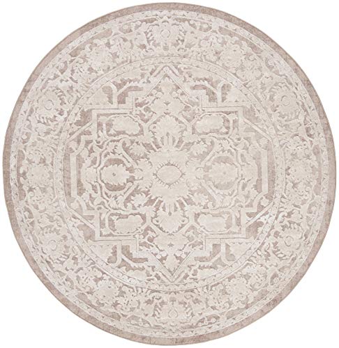 SAFAVIEH Reflection Collection Area Rug - 6'7" Round, Beige & Cream, Vintage Distressed Design, Non-Shedding & Easy Care, Ideal for High Traffic Areas in Living Room, Bedroom (RFT665A)