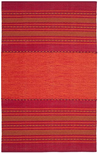 SAFAVIEH Montauk Collection Area Rug - 5' x 8', Orange & Red, Handmade Flat Weave Cotton, Ideal for High Traffic Areas in Living Room, Bedroom (MTK215A)