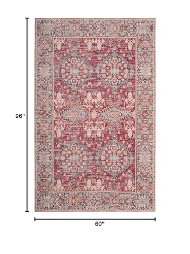 SAFAVIEH Classic Vintage Collection Area Rug - 5' x 8', Red & Multi, Oriental Distressed Cotton Design, Easy Care, Ideal for High Traffic Areas in Living Room, Bedroom (CLV302A)