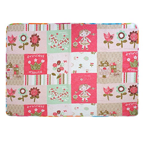 ABREEZE Cotton Coverlet Quilt Bedspread Girls Throw Blanket 43" X 51" Toddlers and Baby Quilt Nursery Bed Blanket Princess Rose Red Nursery Quilted Blanket