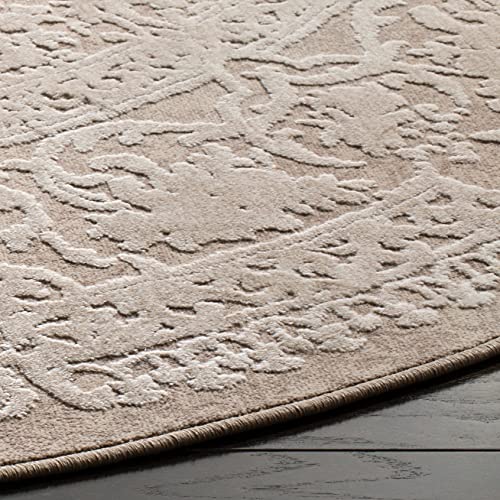 SAFAVIEH Reflection Collection Area Rug - 6'7" Round, Beige & Cream, Vintage Distressed Design, Non-Shedding & Easy Care, Ideal for High Traffic Areas in Living Room, Bedroom (RFT664A)