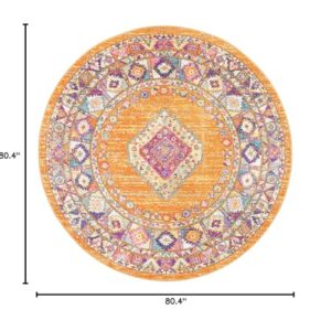 SAFAVIEH Madison Collection 6'7" Round Orange / Fuchsia MAD133D Boho Chic Medallion Non-Shedding Dining Room Entryway Foyer Living Room Bedroom Area Rug