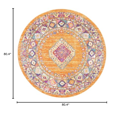 SAFAVIEH Madison Collection 6'7" Round Orange / Fuchsia MAD133D Boho Chic Medallion Non-Shedding Dining Room Entryway Foyer Living Room Bedroom Area Rug