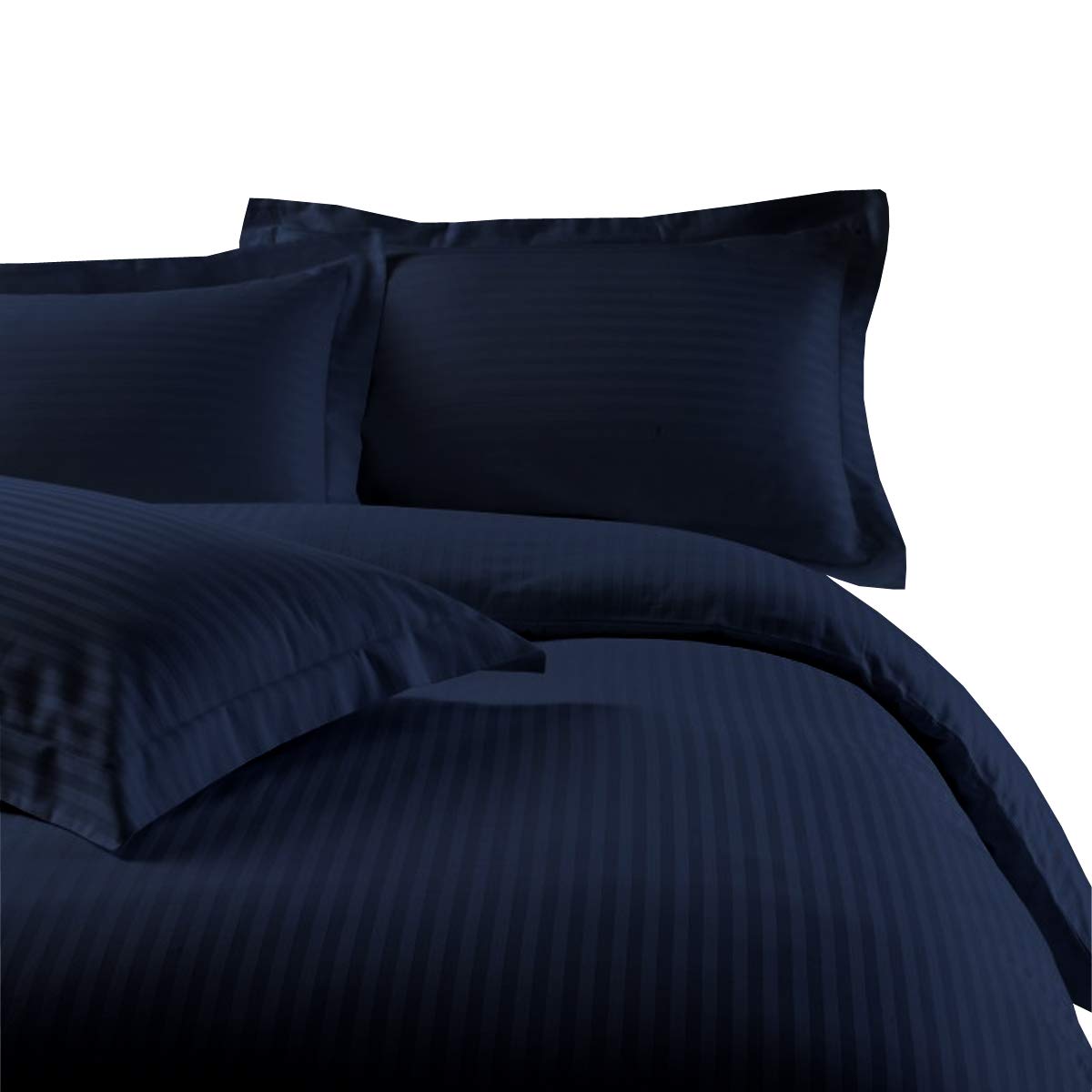 sheetsnthings 8 Piece Bed in a Bag Full Size Set Includes: 100% Cotton, 300TC Striped Navy (Sheet Set + Duvet Cover Set) + All Season White Down Alternative Comforter