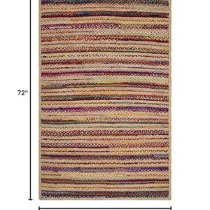 SAFAVIEH Cape Cod Collection Accent Rug - 4' x 6', Natural & Multi, Handmade Stripe Boho Braided Jute, Ideal for High Traffic Areas in Entryway, Living Room, Bedroom (CAP303A)