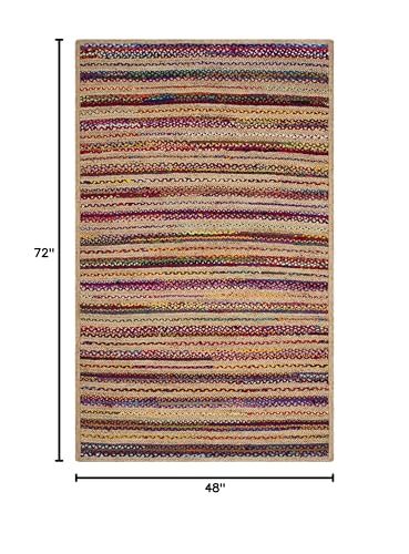 SAFAVIEH Cape Cod Collection Accent Rug - 4' x 6', Natural & Multi, Handmade Stripe Boho Braided Jute, Ideal for High Traffic Areas in Entryway, Living Room, Bedroom (CAP303A)