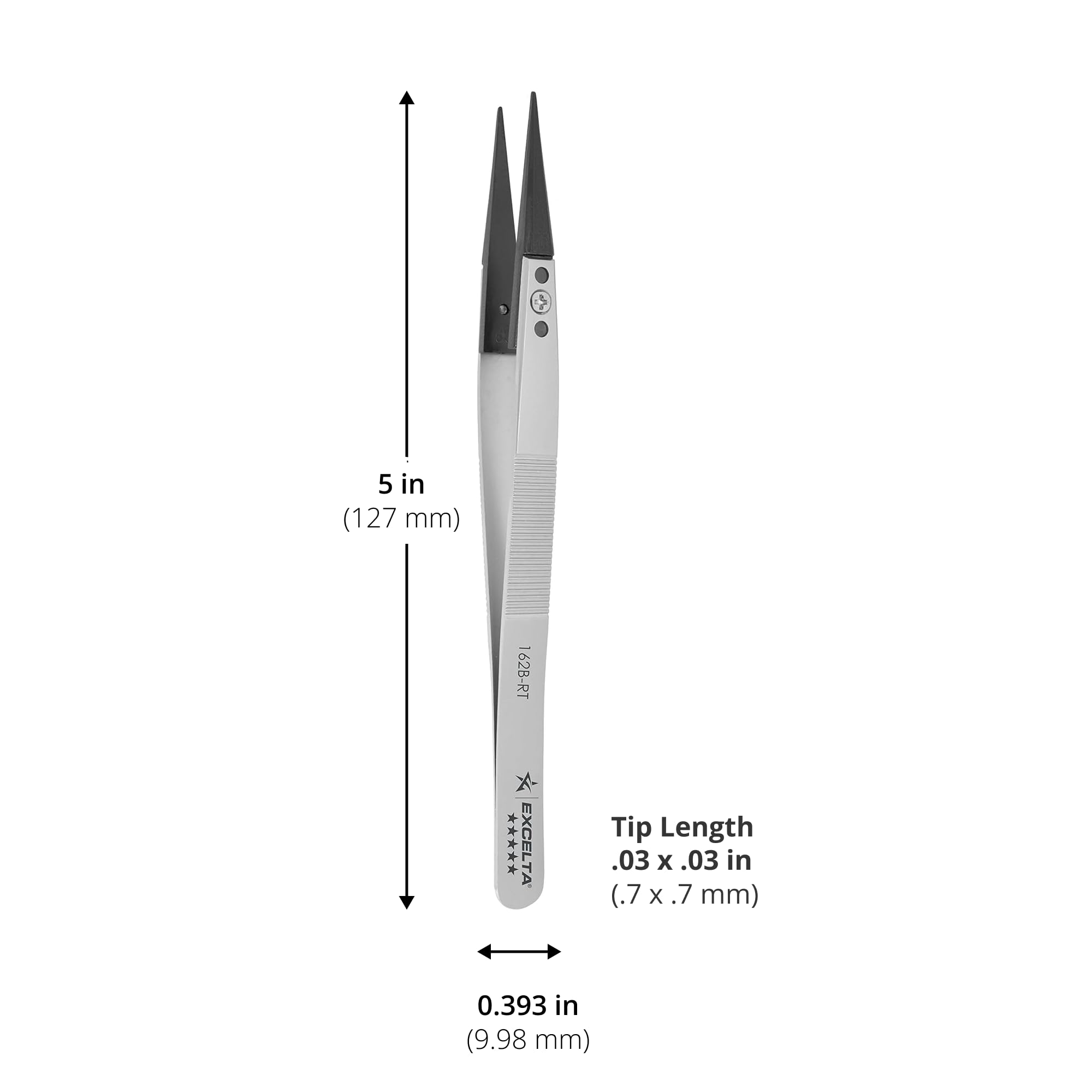 Excelta Straight Tweezers with Replaceable Tips, Anti-Magnetic Stainless Steel, Heat Resistant up to 480°F, Elite