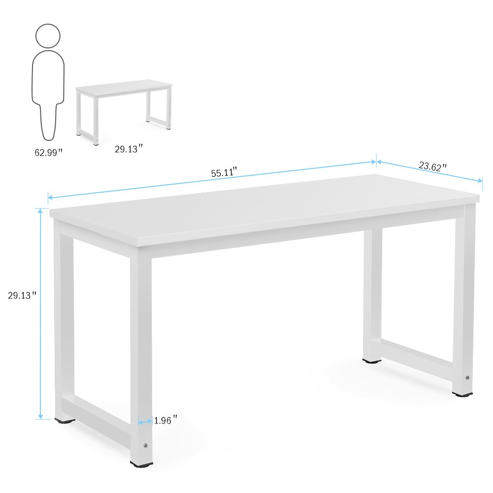 Tribesigns Computer Desk, 55 inch Large Office Desk Computer Table Study Writing Desk for Home Office, White + White Leg