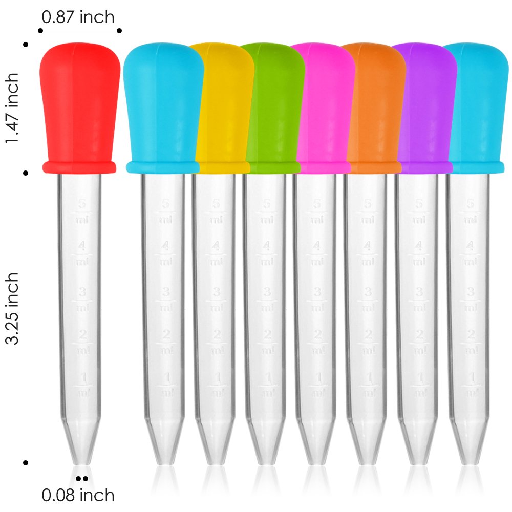 8 Pcs Liquid Droppers, SENHAI Silicone and Plastic Pipettes Transfer Eyedropper with Bulb Tip for Candy Oil Kitchen Kids Gummy Making - 7 Colors