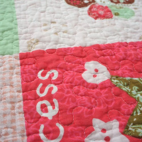 ABREEZE Cotton Coverlet Quilt Bedspread Girls Throw Blanket 43" X 51" Toddlers and Baby Quilt Nursery Bed Blanket Princess Rose Red Nursery Quilted Blanket