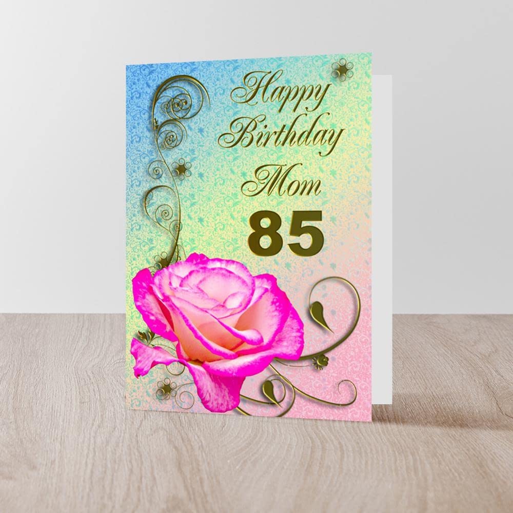 CafePress 85Th Birthday Card For Mom, Elegant Rose Greeting Folded Greeting Card Glossy