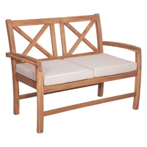 walker edison delray classic acacia wood x back patio loveseat with cushions, 40 inch, brown