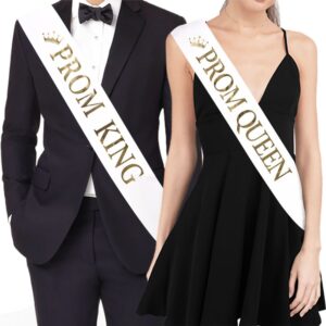 ttcorock "prom king" and "prom queen" sashes - graduation party school party accessories, white with gold print