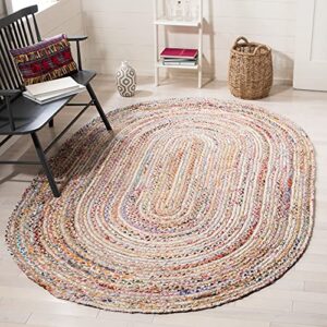 safavieh cape cod collection area rug - 5' x 8' oval, beige & multi, handmade boho braided jute & cotton, ideal for high traffic areas in living room, bedroom (cap202b)