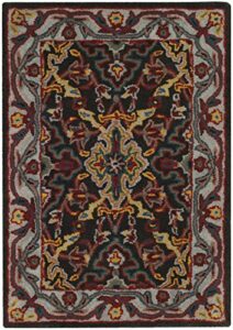 safavieh heritage collection accent rug - 2' x 3', charcoal & ivory, handmade traditional oriental wool, ideal for high traffic areas in entryway, living room, bedroom (hg737a)