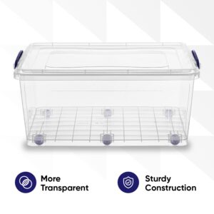 Superio Clear Storage Bin with Lid, Large Stackable Container with Lid, 32 Quart Wheeled Storage Box for Home, Tote for Garage, Storage, Clothing