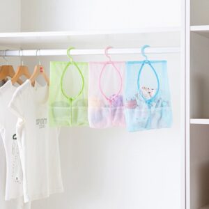 mollensiuer 3Pcs Colorful Hanging Mesh Bag with Hook Closet Space Saving Organizer for Bathroom Shower Bra, Lingerie, Socks, Tights, Stockings, Underwear Storage Laundry Basket