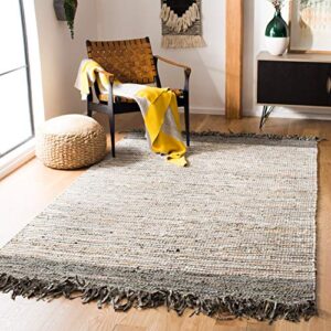 safavieh vintage leather collection area rug - 6' x 9', grey & multi, handmade boho fringe leather, ideal for high traffic areas in living room, bedroom (vtl373a)