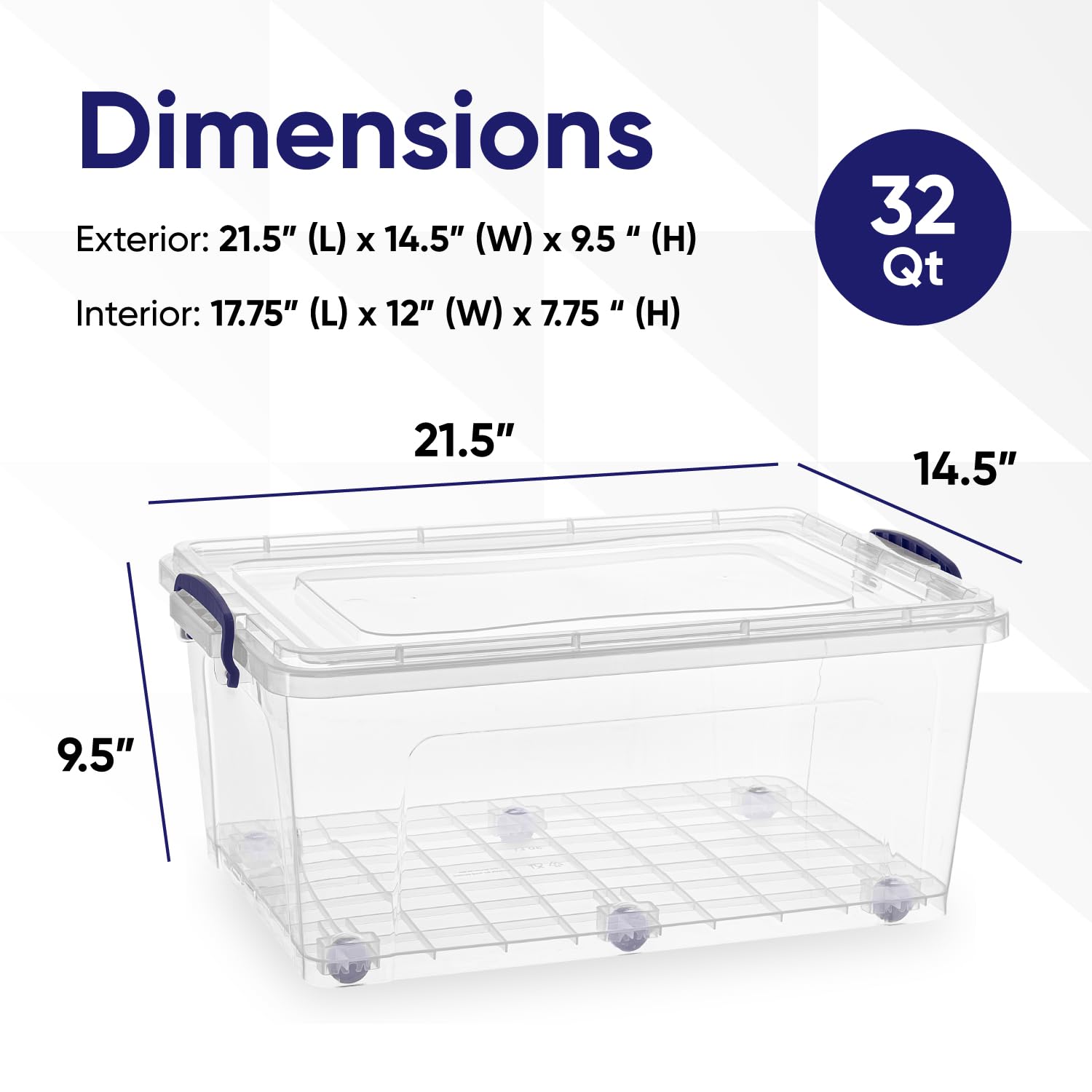 Superio Clear Storage Bin with Lid, Large Stackable Container with Lid, 32 Quart Wheeled Storage Box for Home, Tote for Garage, Storage, Clothing