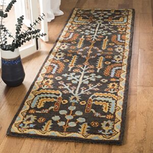 safavieh heritage collection 2'3" x 12' charcoal / multi hg409a handmade traditional oriental premium wool runner rug