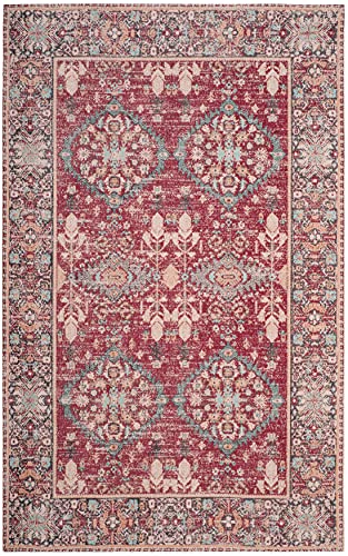 SAFAVIEH Classic Vintage Collection Area Rug - 5' x 8', Red & Multi, Oriental Distressed Cotton Design, Easy Care, Ideal for High Traffic Areas in Living Room, Bedroom (CLV302A)