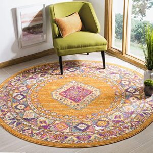 safavieh madison collection 6'7" round orange / fuchsia mad133d boho chic medallion non-shedding dining room entryway foyer living room bedroom area rug