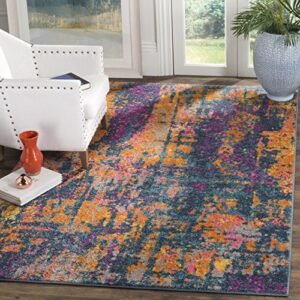 safavieh madison collection accent rug - 3' x 5', blue & orange, modern boho abstract design, non-shedding & easy care, ideal for high traffic areas in entryway, living room, bedroom (mad143a)