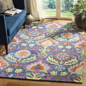 safavieh suzani collection 8' x 10' blue/multi szn312a hand-hooked boho premium wool area rug