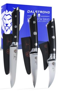 dalstrong paring knife set 3pc- gladiator series - forged german high-carbon steel - g10 handle - sheaths included - kitchen knife -giftable paring knife set - nsf certified