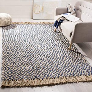 safavieh natural fiber collection accent rug - 3' x 5', tropical blue & natural, handmade boho diamond tassel jute, ideal for high traffic areas in entryway, living room, bedroom (nf266d)