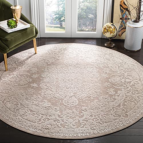 SAFAVIEH Reflection Collection Area Rug - 6'7" Round, Beige & Cream, Vintage Distressed Design, Non-Shedding & Easy Care, Ideal for High Traffic Areas in Living Room, Bedroom (RFT664A)