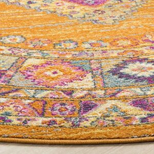 SAFAVIEH Madison Collection 6'7" Round Orange / Fuchsia MAD133D Boho Chic Medallion Non-Shedding Dining Room Entryway Foyer Living Room Bedroom Area Rug