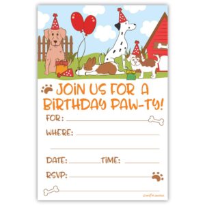 puppy dog birthday party invitations (20 count) with envelopes