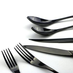 Uniturcky Stainless Steel Mirror Polished Flatware Set, Steak Knife Dinnerware Knife Fork Salad Fork Dessert Spoon 6-piece, Service for 1, Black