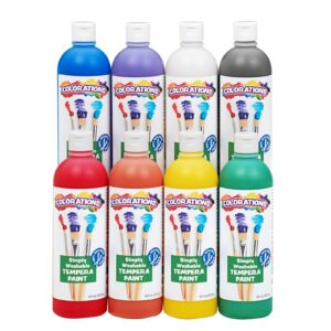 colorations simply washable tempera paint, rainbow plus 8 pack, matte finish, classroom supplies, vibrant colors, non toxic, washes off easily, school, craft, art supply set, 16 oz bottles