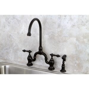 kingston brass vintage high-spout oil rubbed bronze bridge kitchen faucet with side sprayer