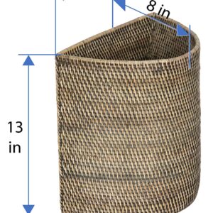 KOUBOO Rattan Laguna Half-Moon Waste Basket Trash Can – Laundry Room Storage, Wicker Garbage Can, Office, Bathroom, Kitchen, Bedroom Waste Basket, Gray - Brown