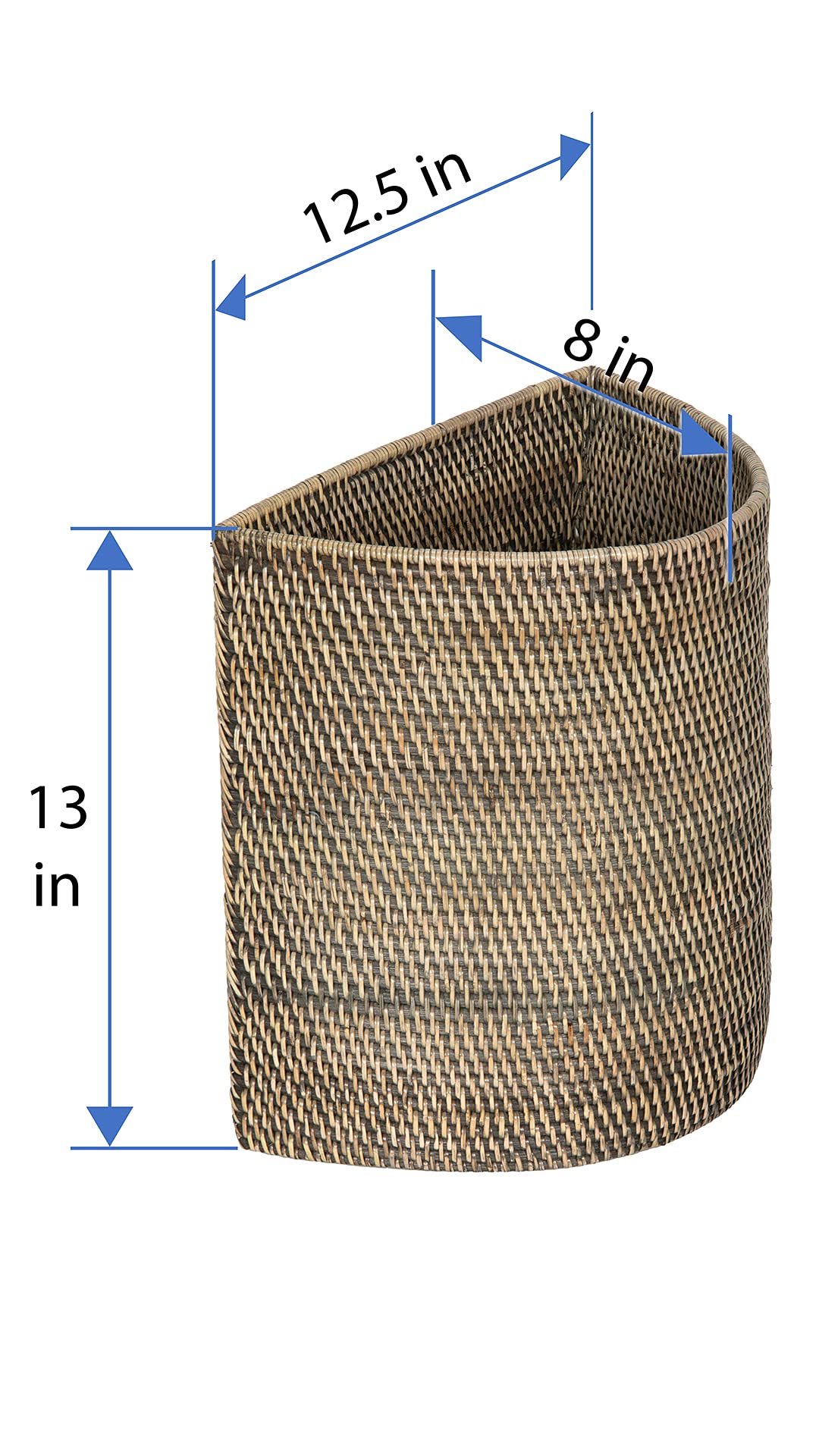 KOUBOO Rattan Laguna Half-Moon Waste Basket Trash Can – Laundry Room Storage, Wicker Garbage Can, Office, Bathroom, Kitchen, Bedroom Waste Basket, Gray - Brown