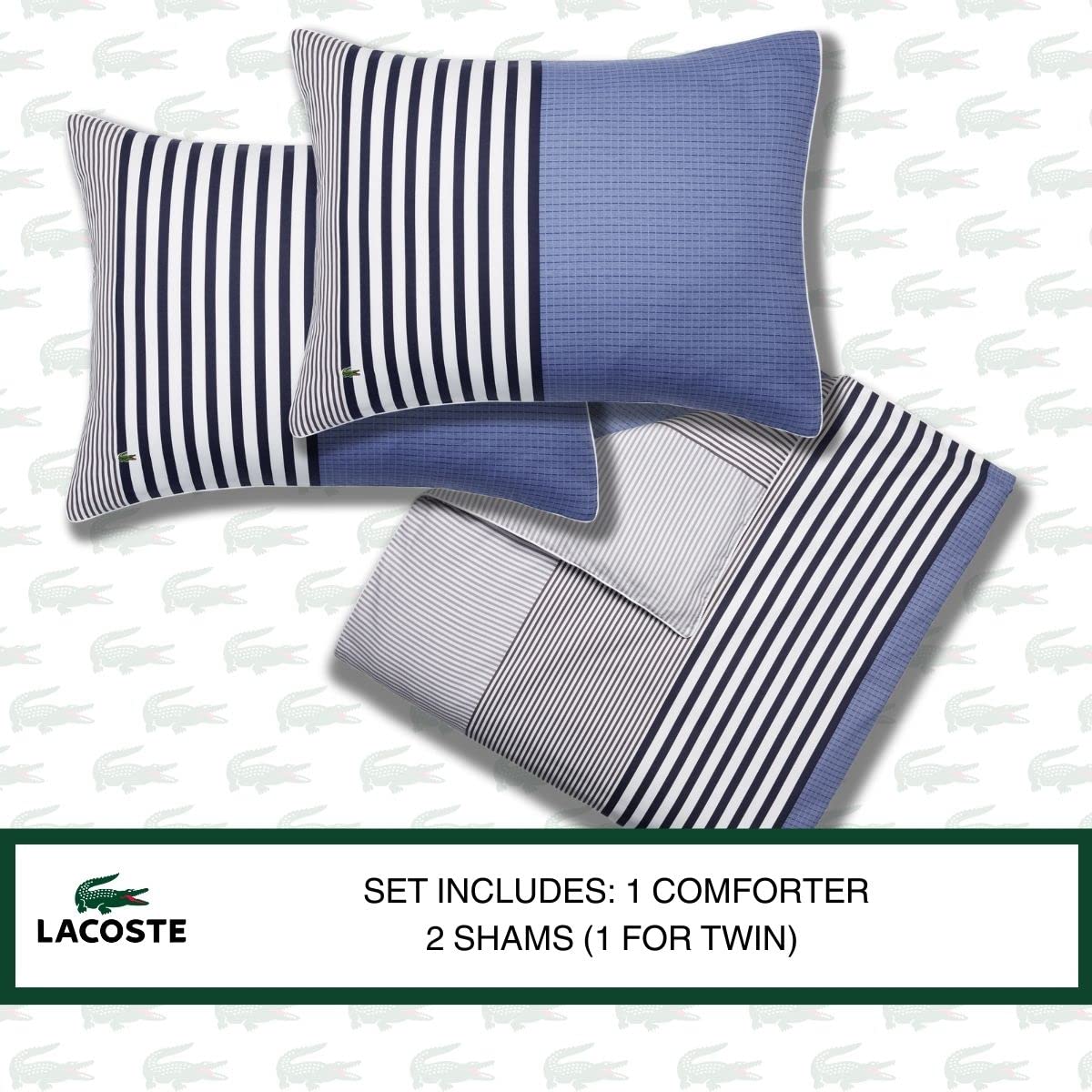 Lacoste Meribel Cotton Bedding Set, Twin/TwinXL Duvet, Blue/White