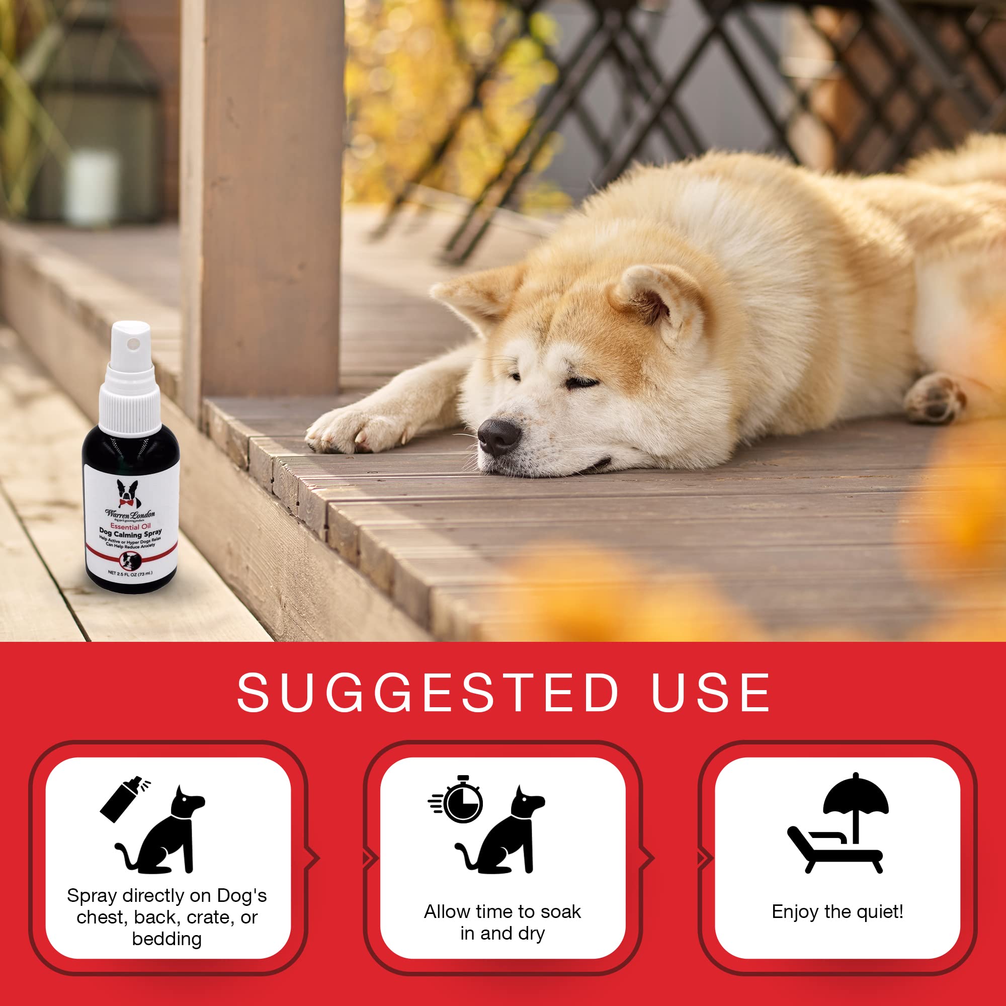 Warren London Premium Essential Oil All Natural Dog Calming Spray, Relaxes and Provides Anti-Anxiety Relief for Hyper Active Dogs | Made in USA