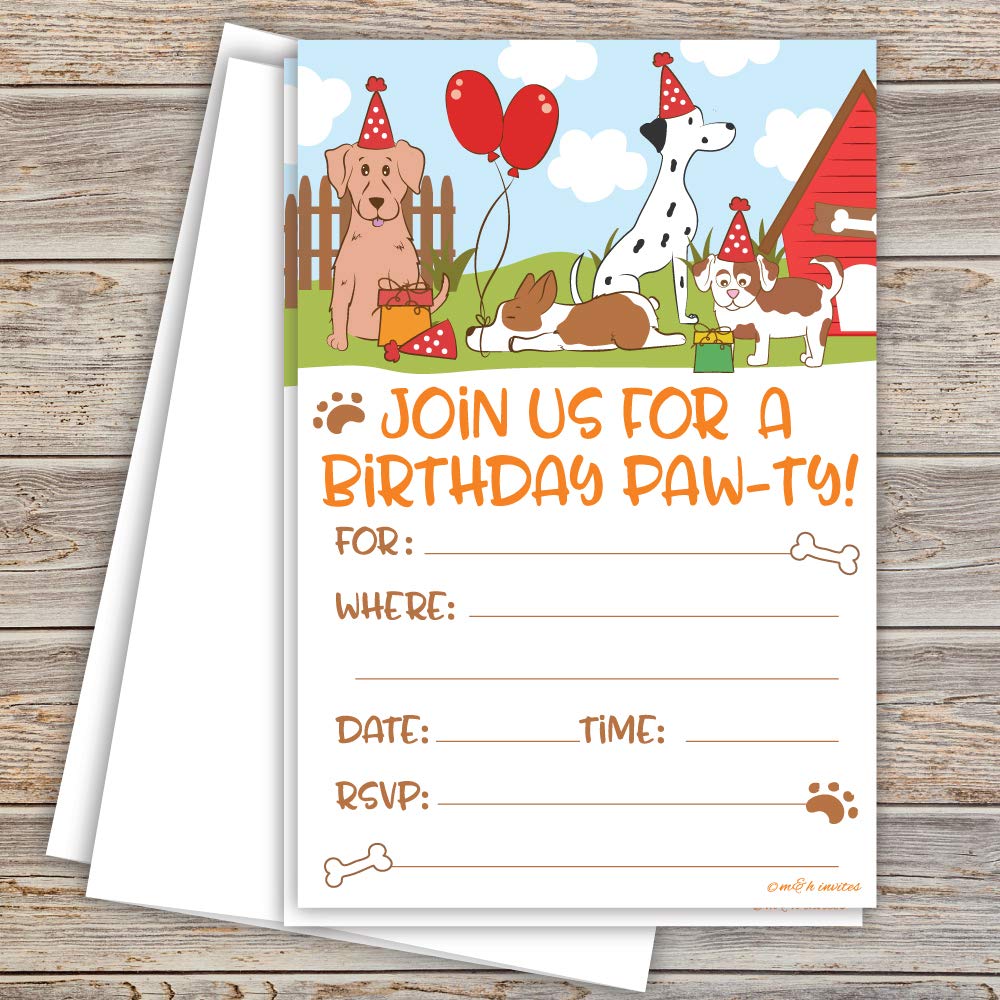 Puppy Dog Birthday Party Invitations (20 Count) With Envelopes