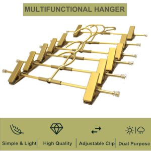 Koobay Pants Hanger Gold Aluminum Skirt Hangers 2-Adjustable Clips Heavy Duty Clothes Hangers Space Saving Durable Hanger 11.8" Closet Organizer for Pant,Pack of 10