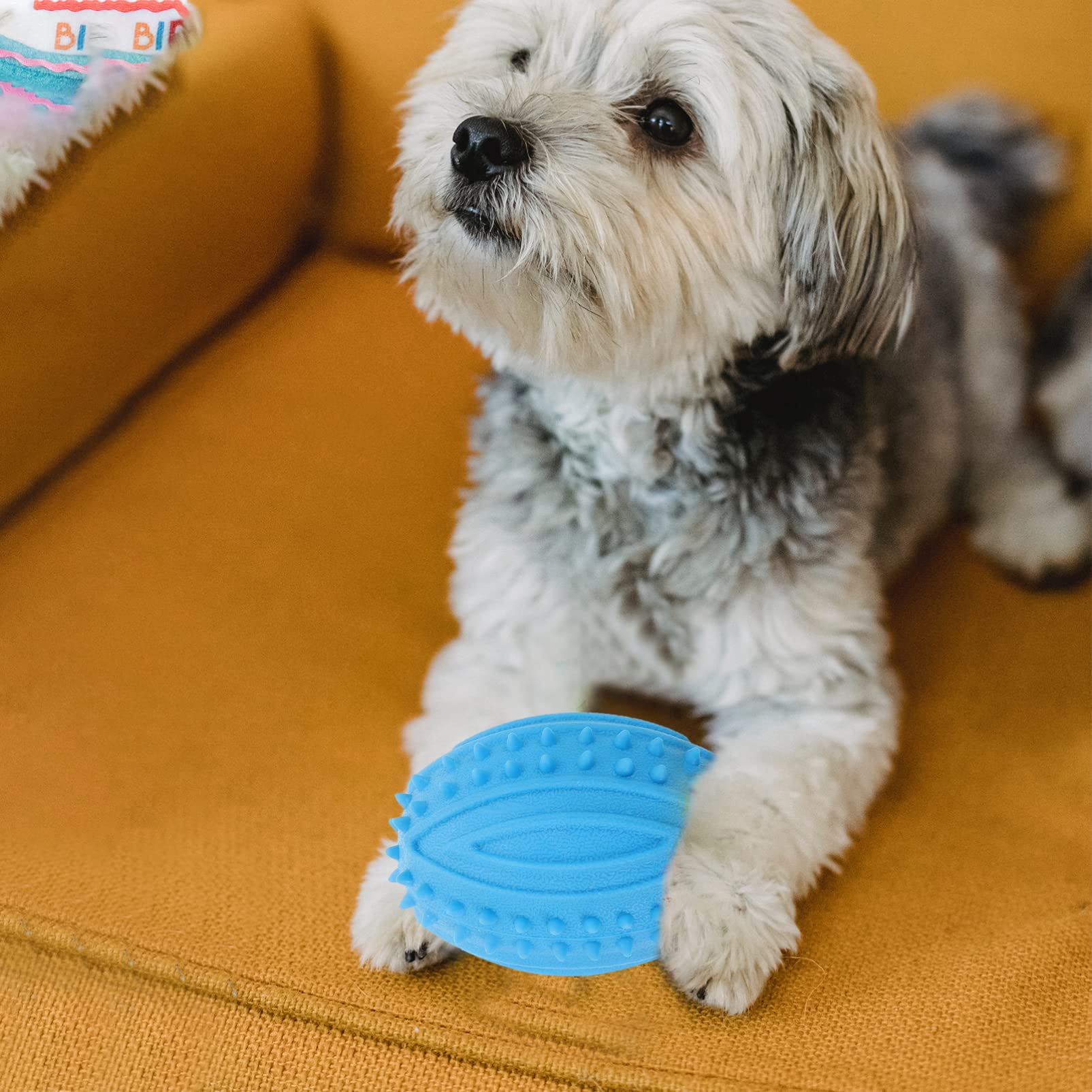 UEETEK 4 Pcs Pet Dog Ball Fetch Ball Chew Toys,Rubber Rugby Ball Football for Small Dogs